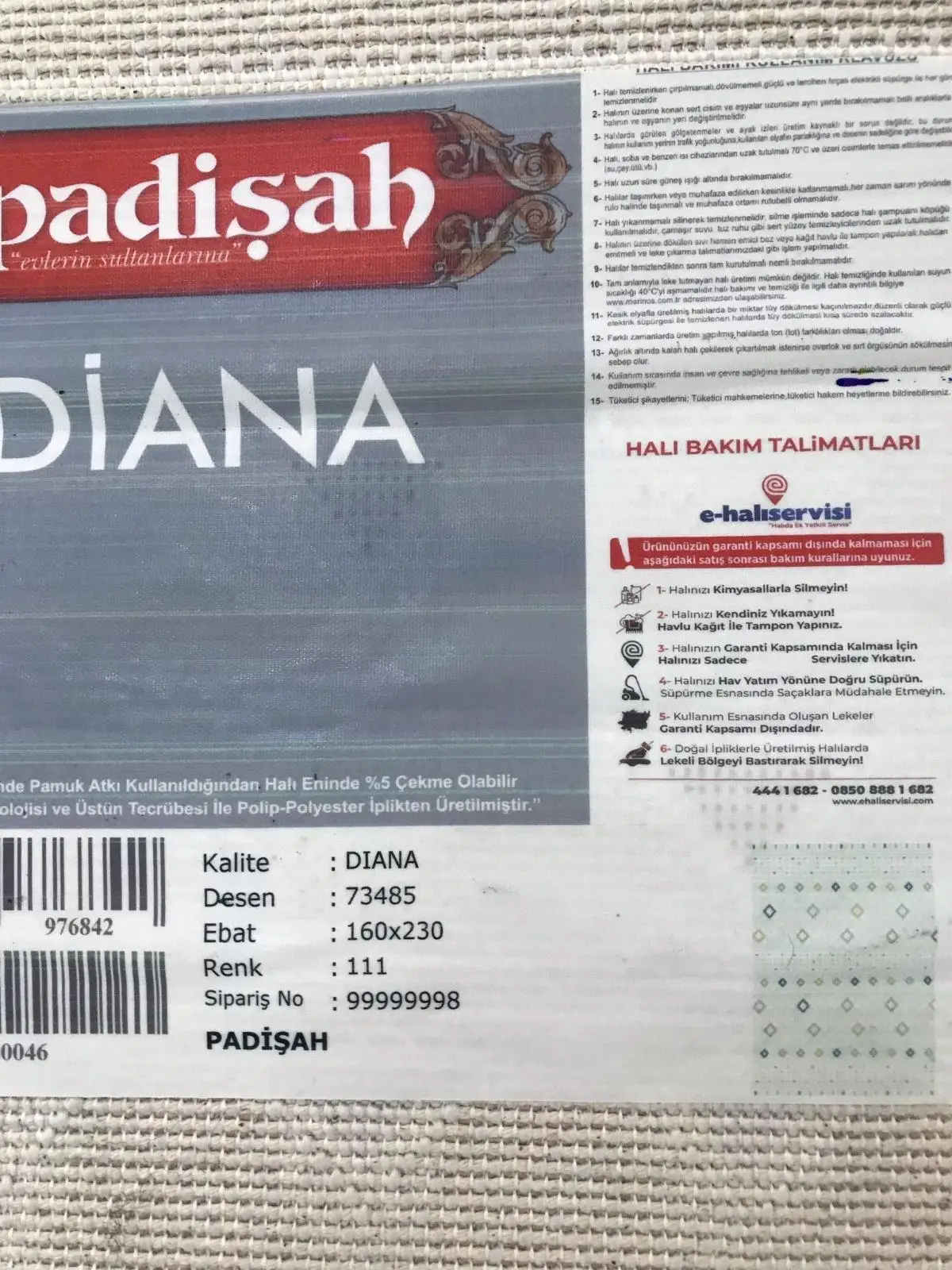 Padişah Halı Diana 73485 111 Serisi Salon Oturma Yatak Odası Halısı